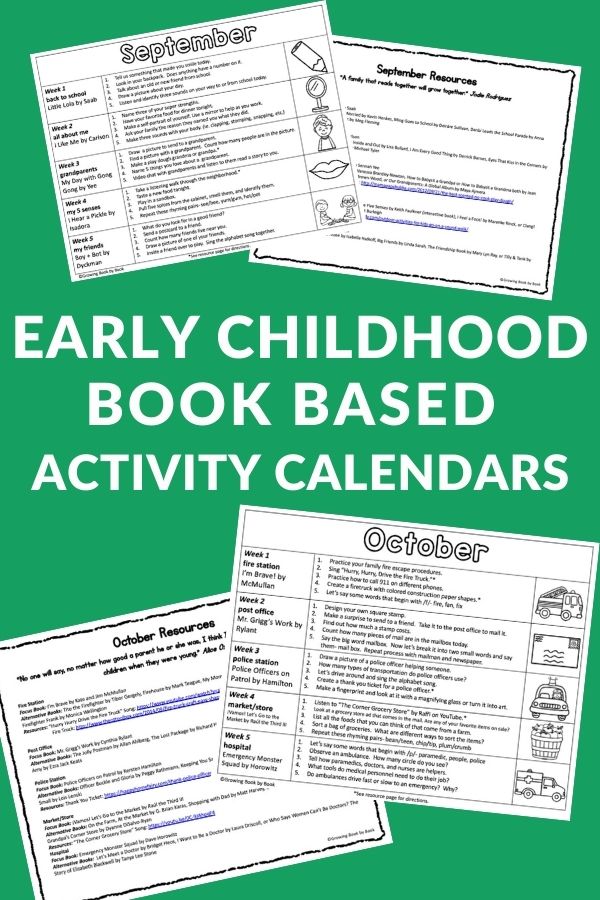 Early Childhood Book Based Homework Calendars for Families